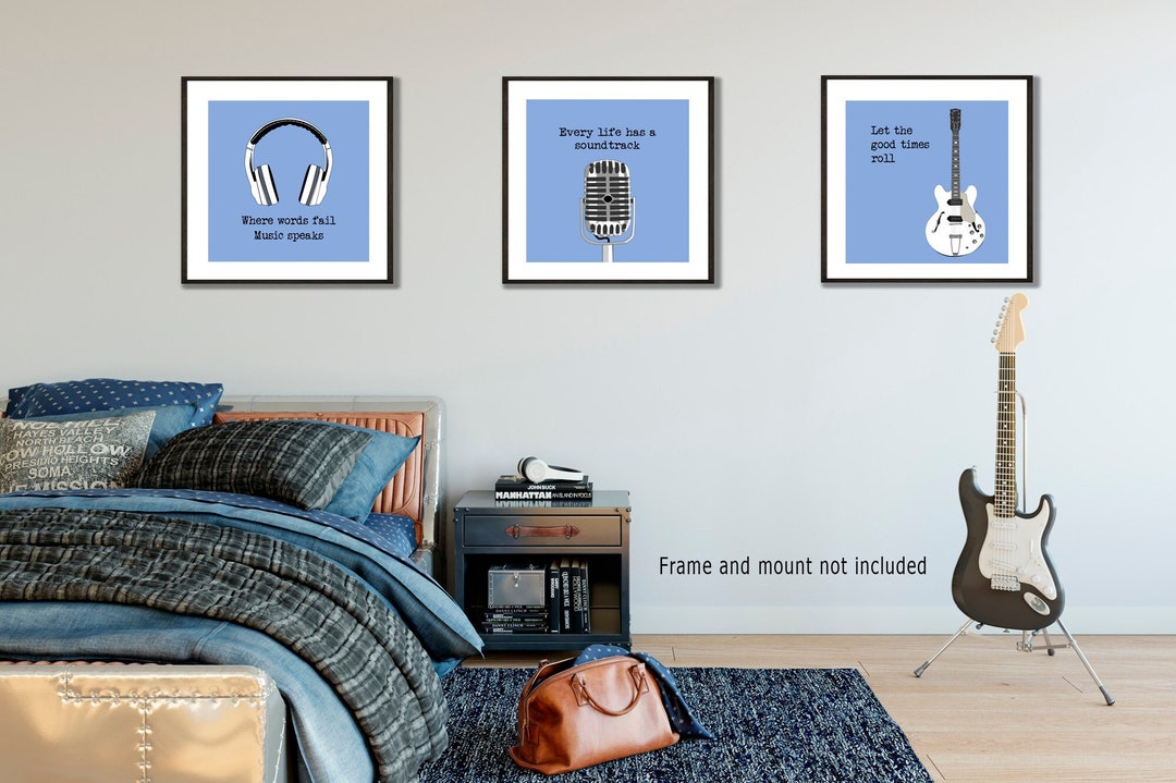 Set of 3 Music Quote Posters, Teen Boy Gift, Headphones Print, Guitar ...