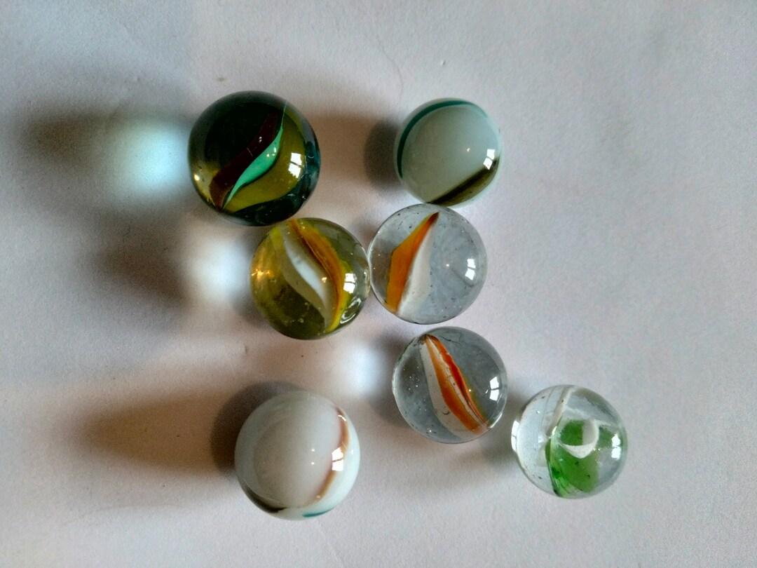 Vintage Set of 7 Multicolor Cat's Eye Glass Marbles 15mm. Made in ...