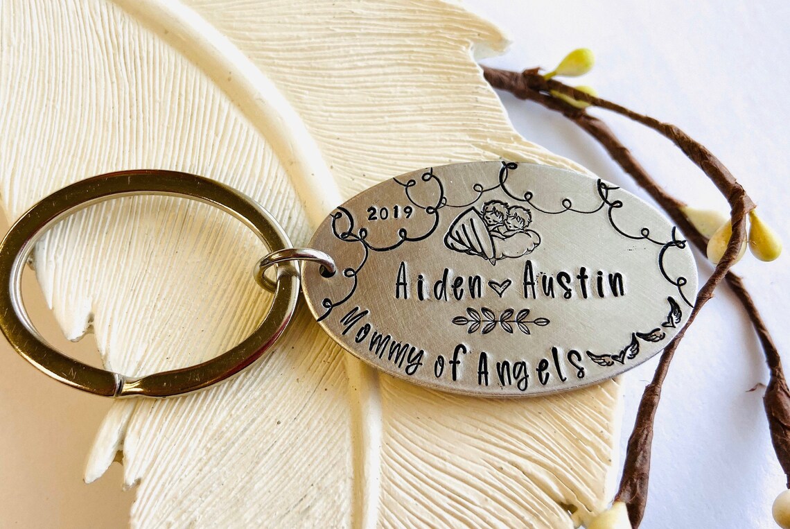 Twins Memorial Twin Angels Key Chain Loss of Twins Mommy to Twin Angels ...