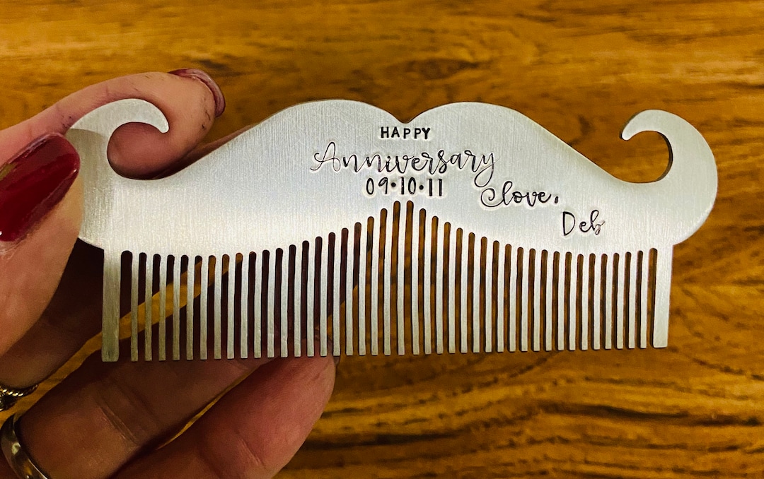 Custom Mustache Comb Stainless Steel Anniversary Gift Hand Stamped ...