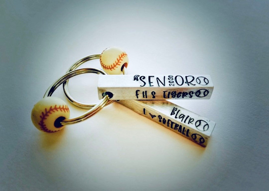 Personalized Softball Senior 2025 Key Chain Hand Stamped Softball Metal ...