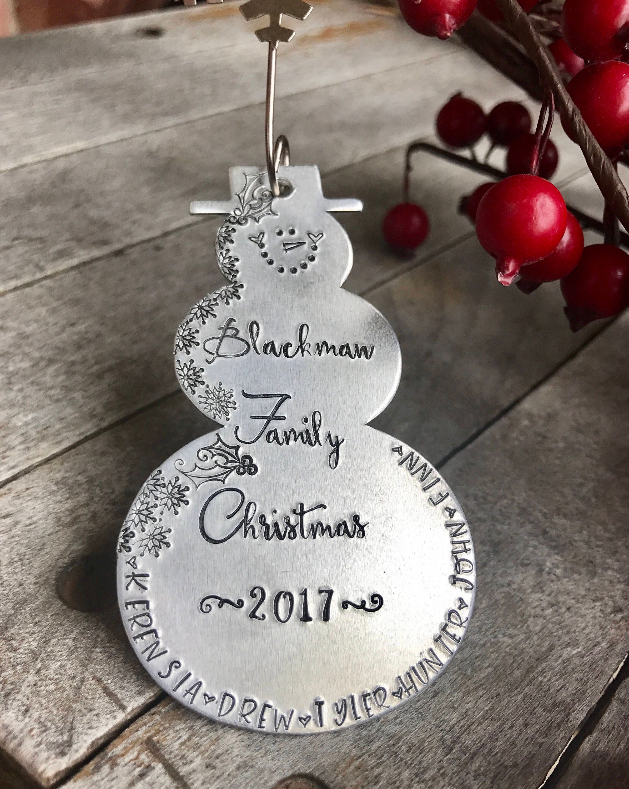 Snowman Ornament Hand Stamped Metal Snowman Family - Etsy
