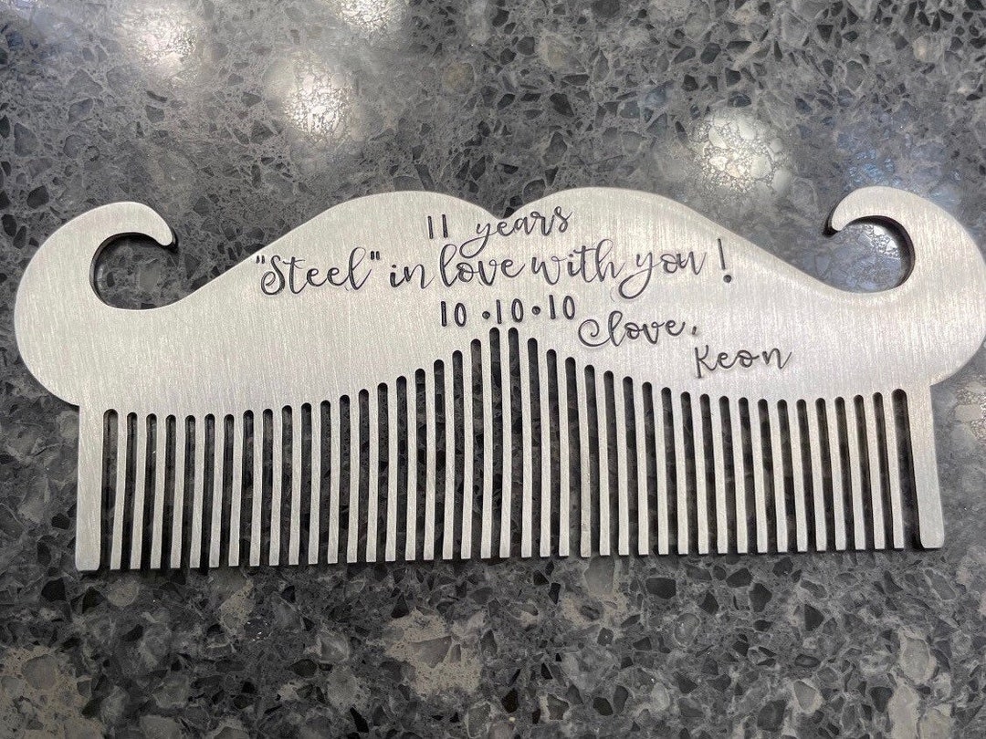Mustache Comb Steel Anniversary Gift Personalized Hand Stamped Mustache ...