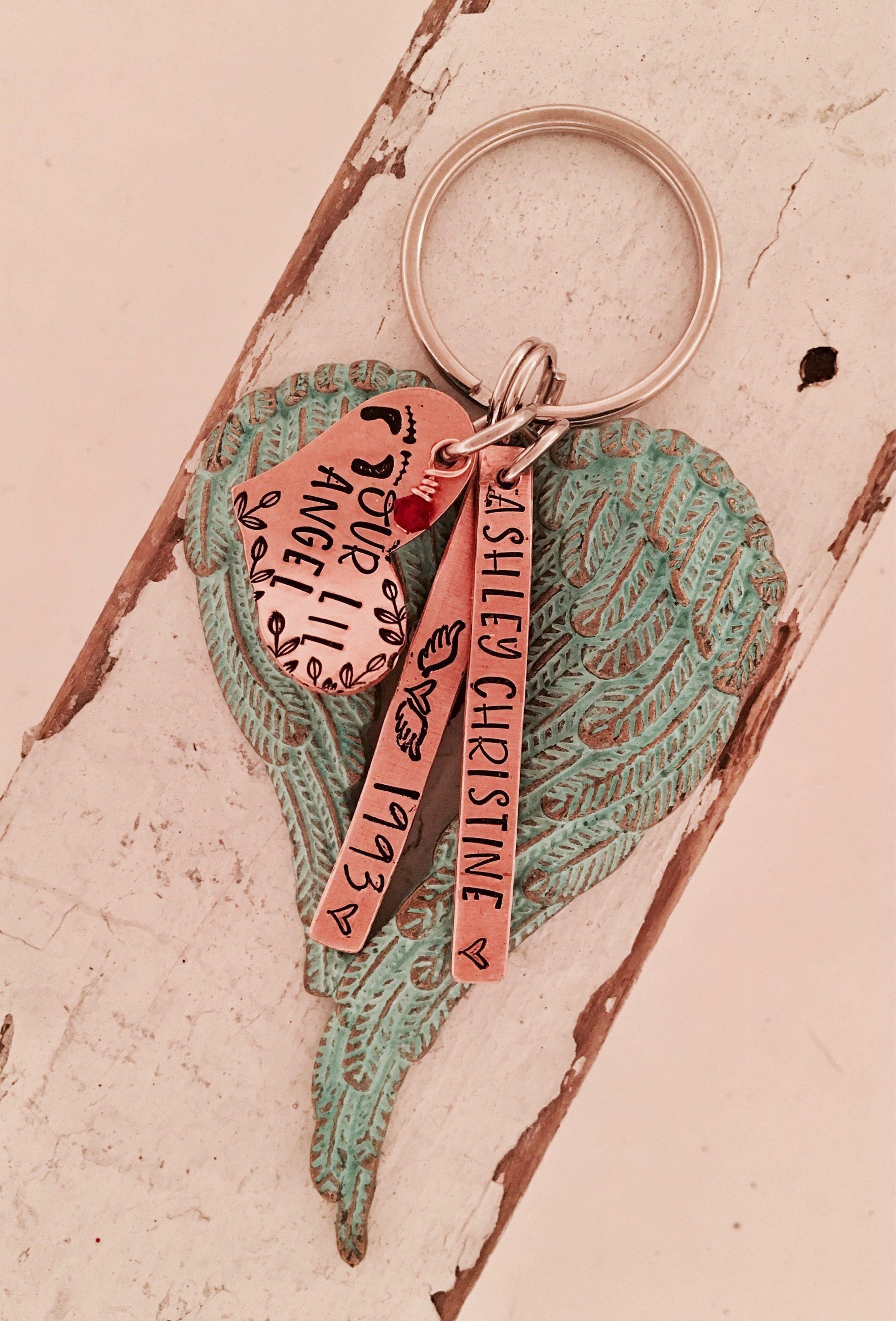 Born Into Heaven Angel Wing Memorial Key Chain Infant Loss Gift Mommy ...