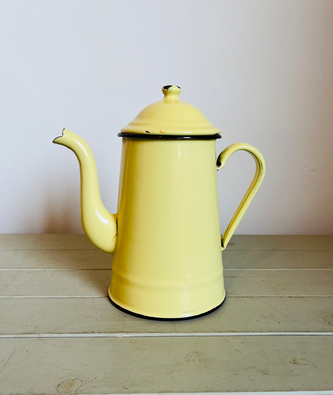 Lovely Vintage Yellow Enamel Coffee Pot - Etsy