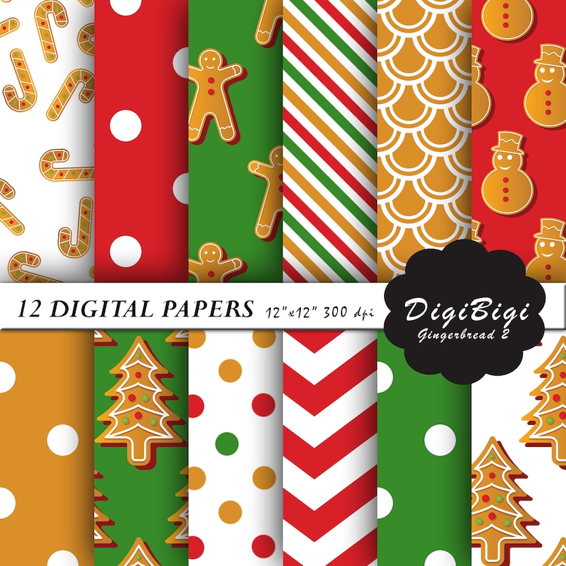 Gingerbread Digital Paper, Christmas Digital Paper, Snowman Paper ...
