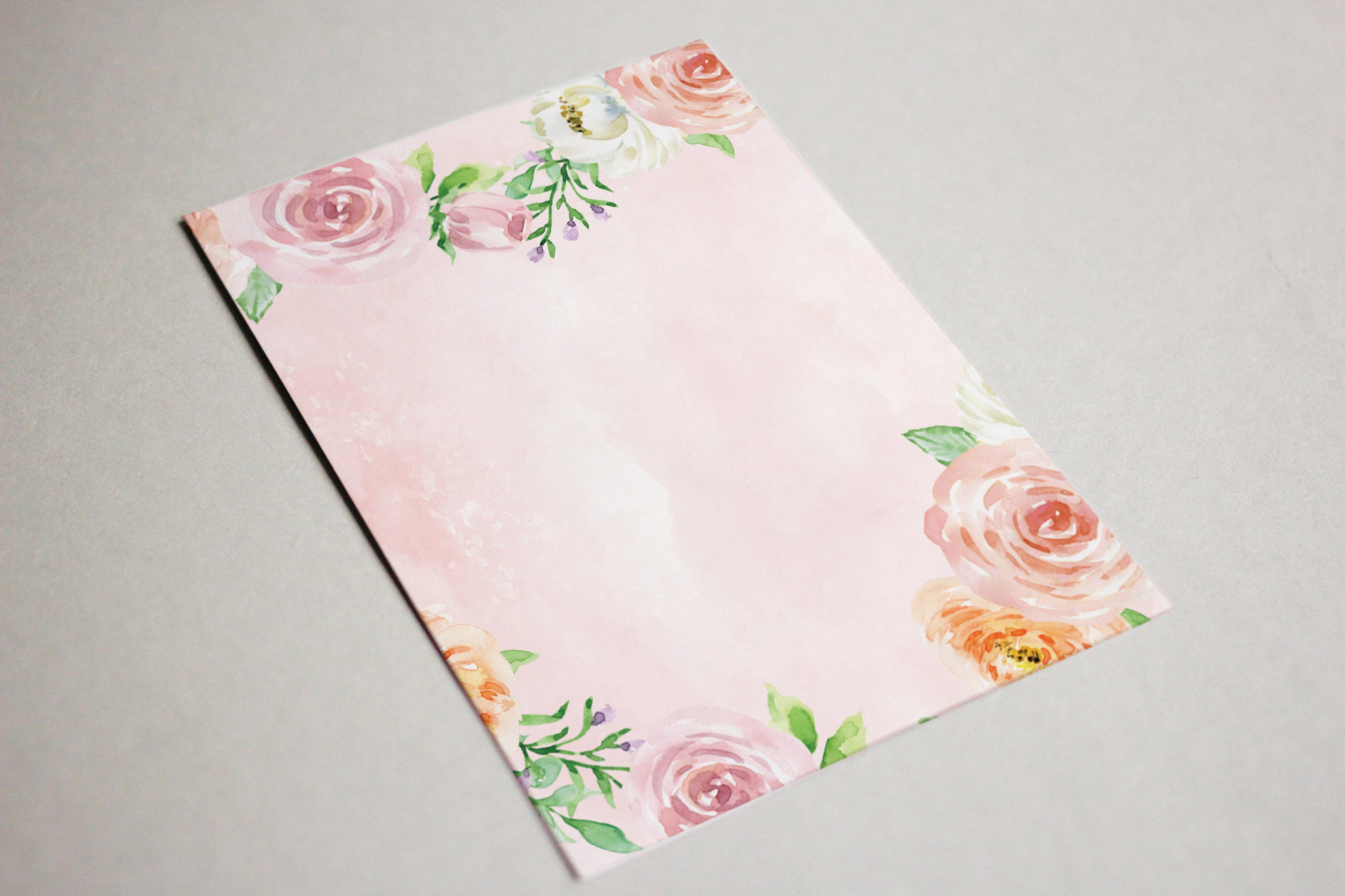 Pink Writing Paper, Pink Floral Letter Paper, Floral Stationery, Roses ...