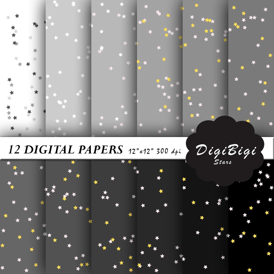 Stars Digital Paper Pack: Black, Gray & White (digital Download) - Etsy