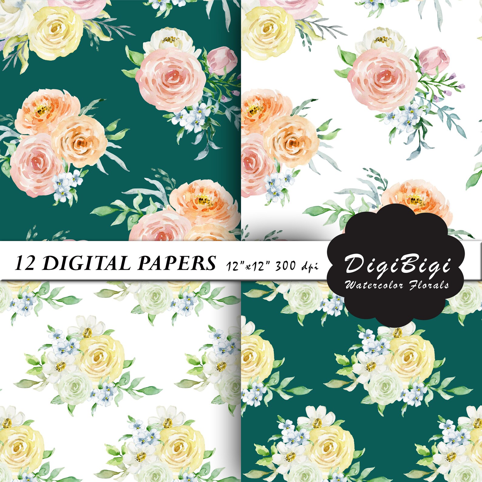 Watercolor Flower Digital Paper Floral Digital Paper - Etsy