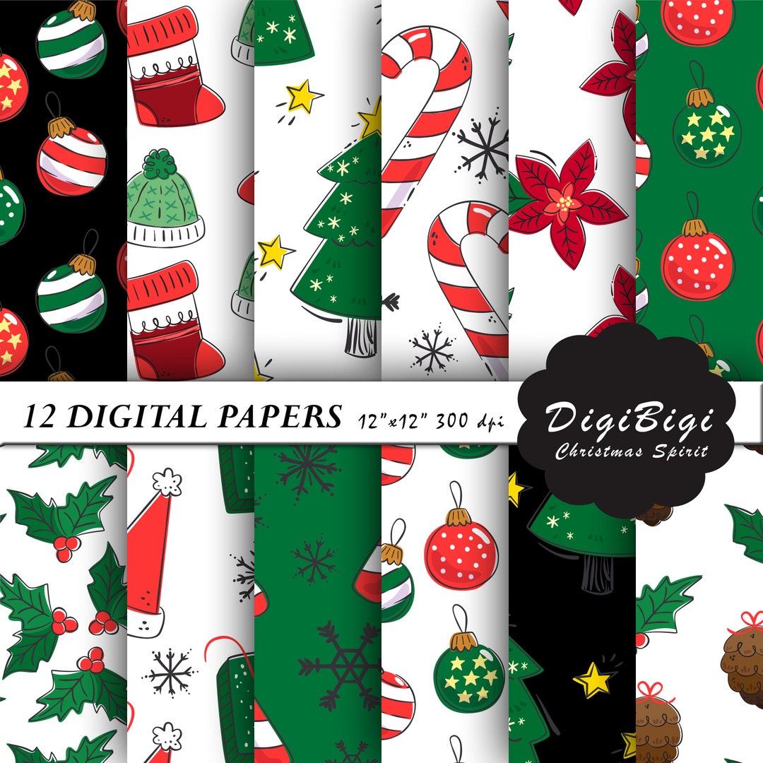 Christmas Digital Paper, Seamless Christmas Paper, 12 X 12, Christmas ...