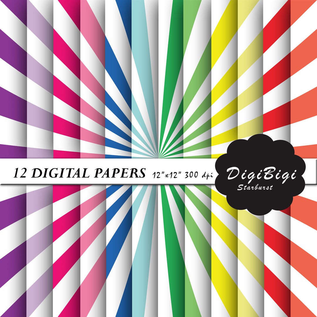 Rainbow Starburst Digital Paper: 12x12 Scrapbook Backgrounds (digital ...