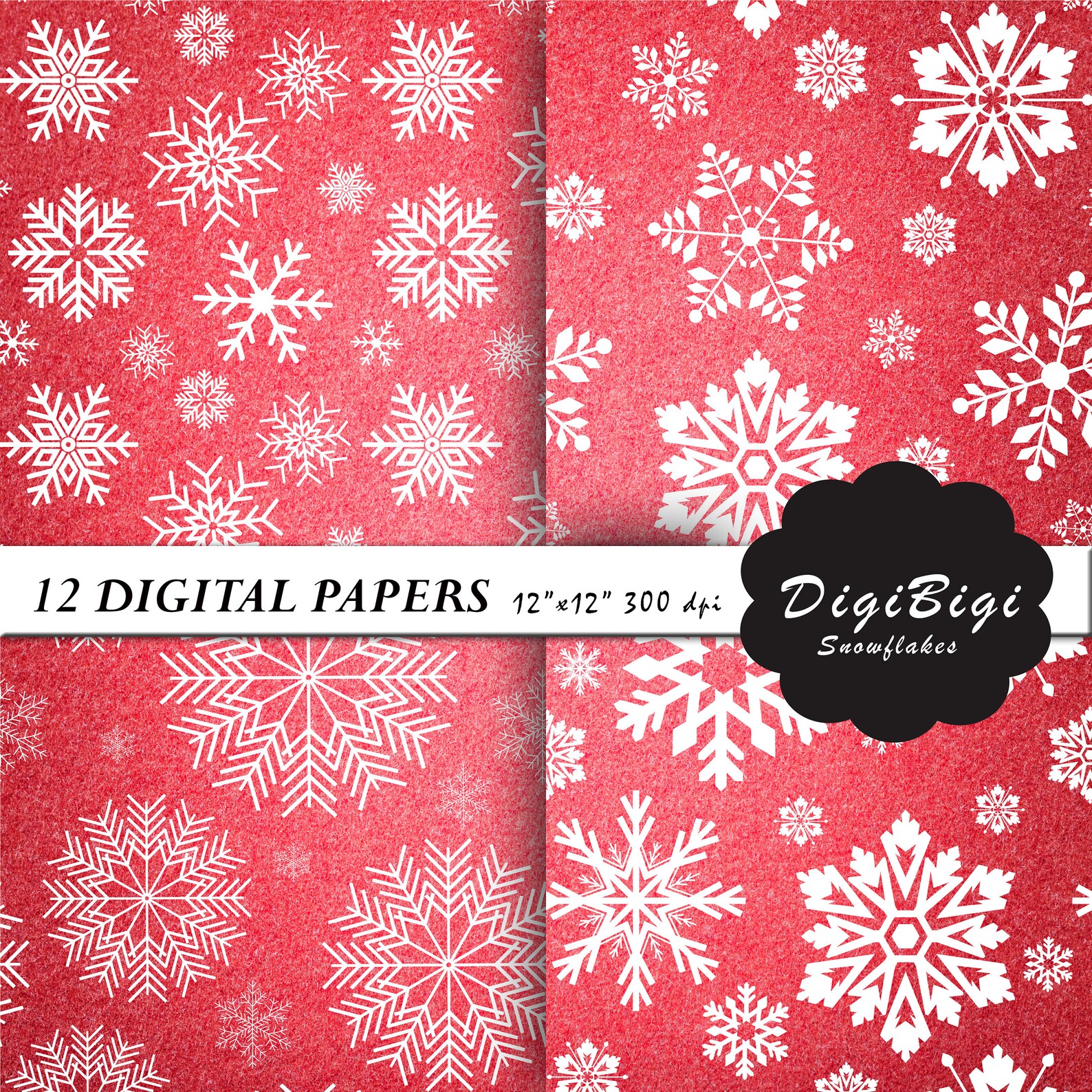 Snowflake Digital Paper, Christmas Digital Paper, Snowflake Patterns ...