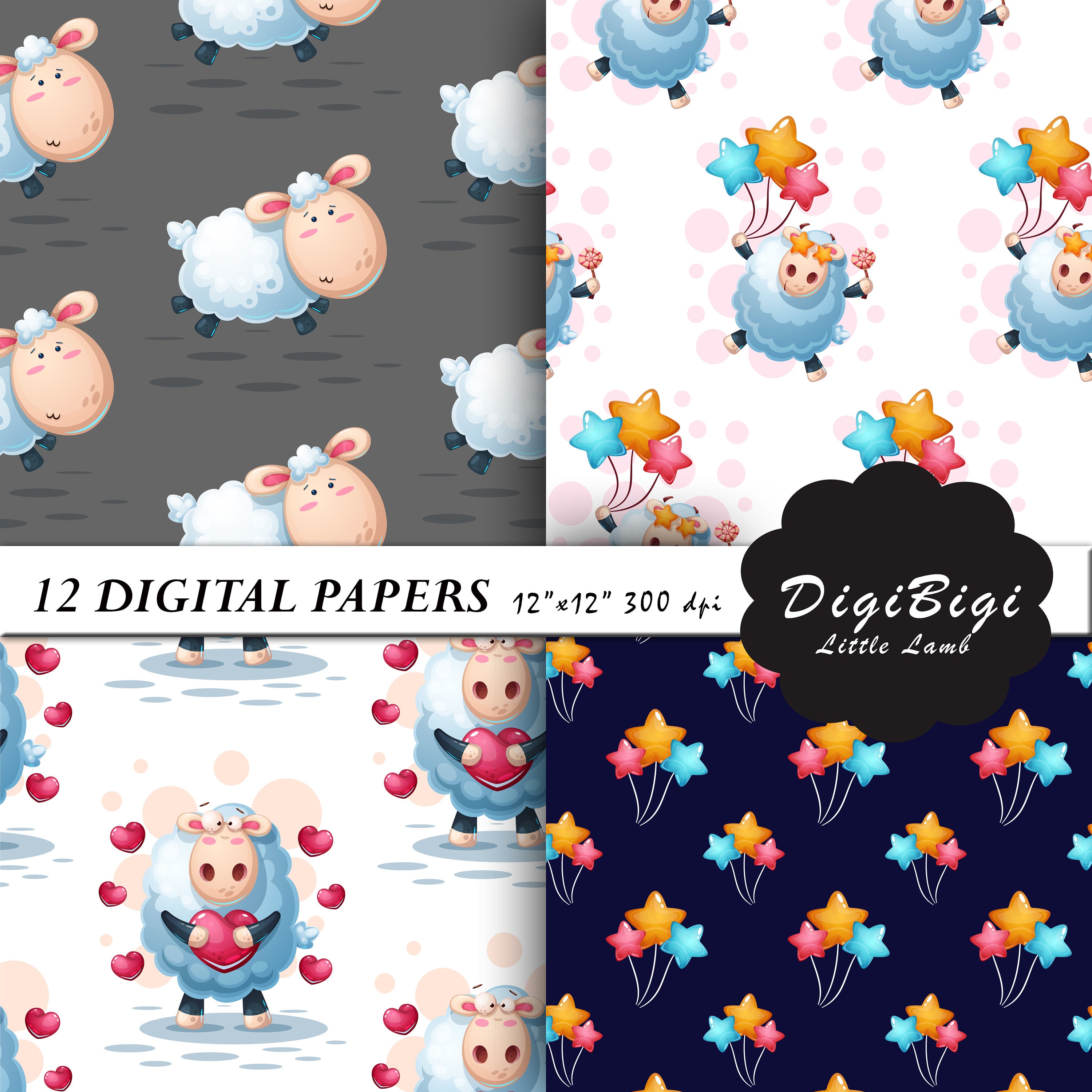 Little Lamb Digital Paper, Baby Digital Paper, Baby Patterns, Baby ...