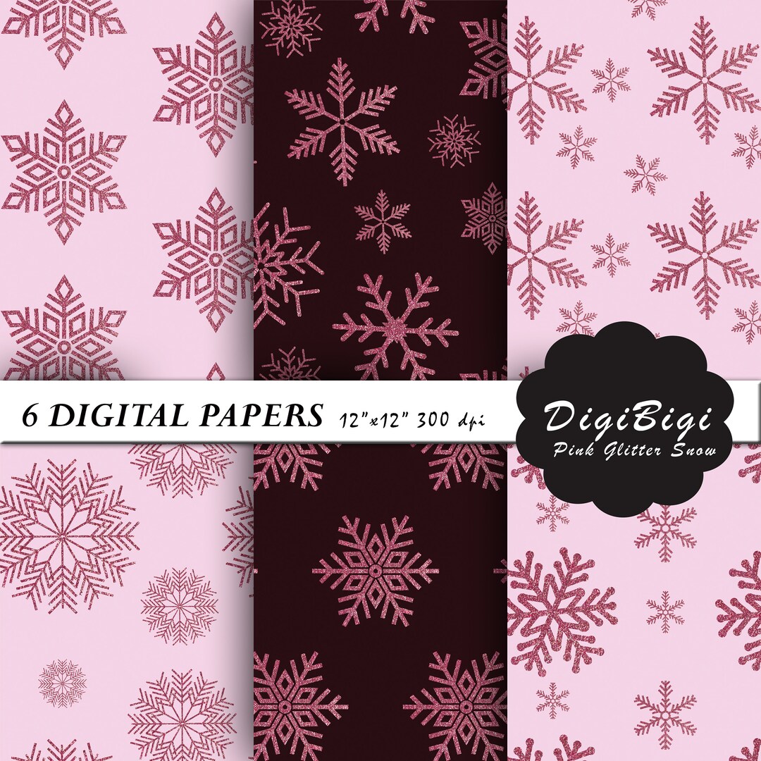 Glitter Snowflakes Digital Paper, Christmas Digital Paper, Pink ...