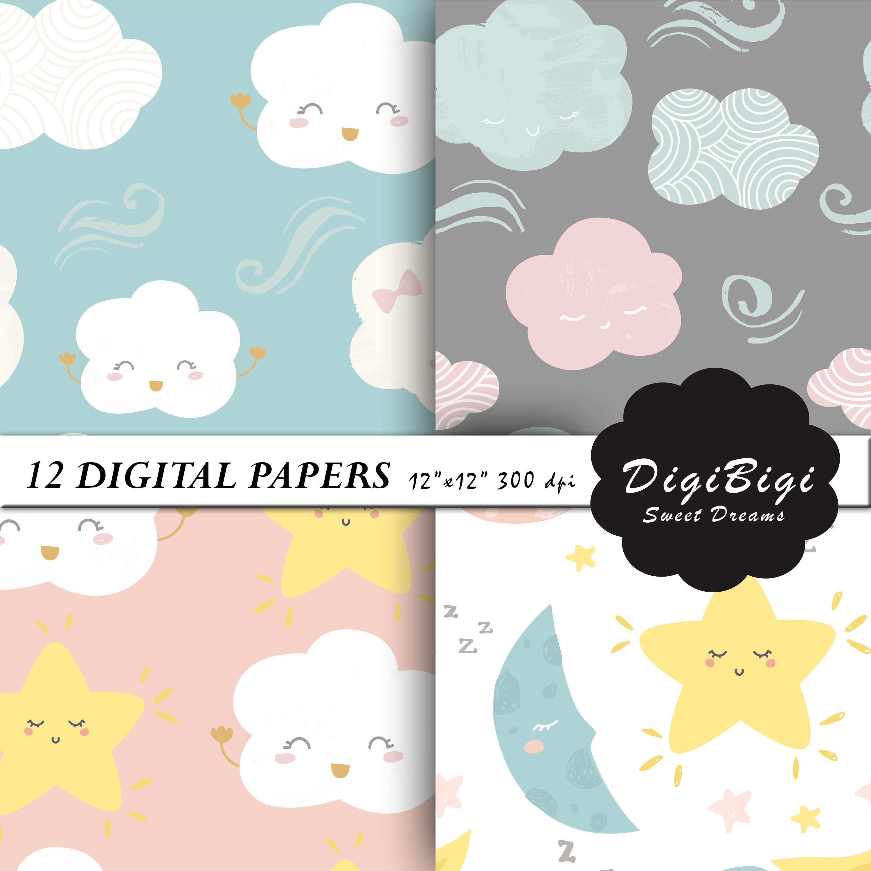 Sweet Dreams Digital Paper, Baby Digital Paper, Baby Patterns, Baby ...
