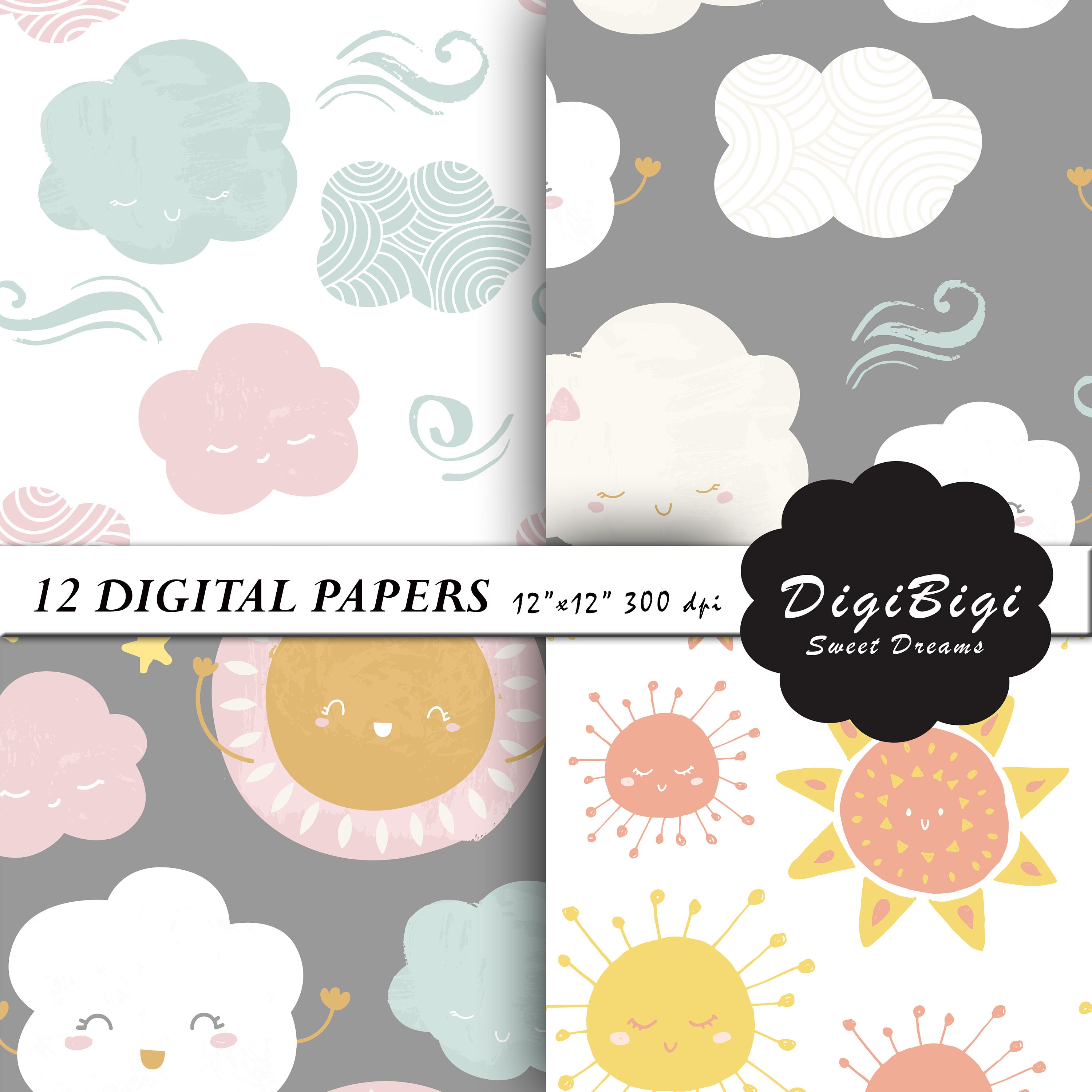 Sweet Dreams Digital Paper, Baby Digital Paper, Baby Patterns, Baby ...