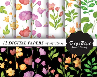 Seamless Elegant Floral Digital Paper Hand Drawn Flowers - Etsy