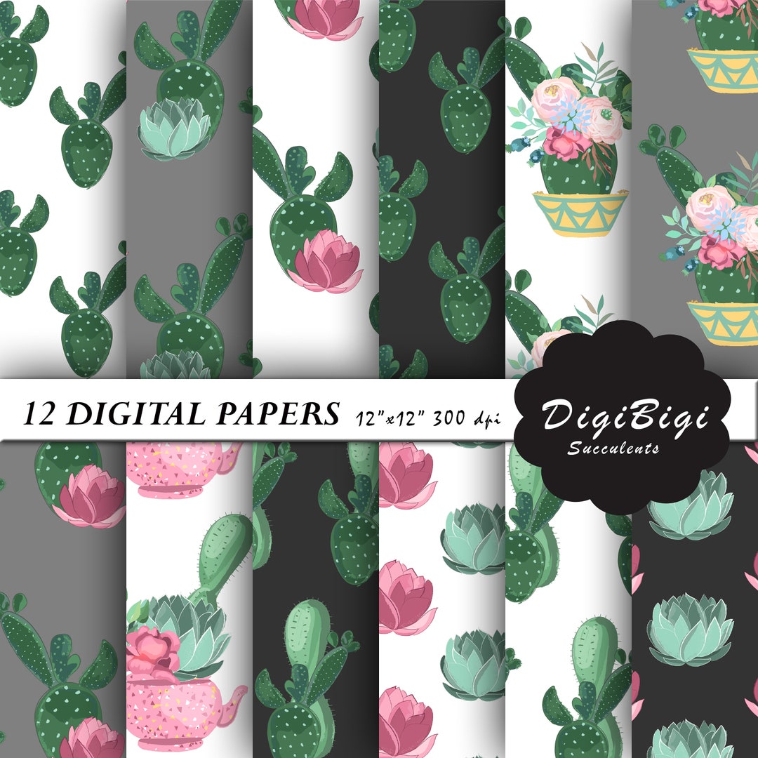 Watercolor Cactus Digital Paper, Seamless Cactus Digital Paper ...