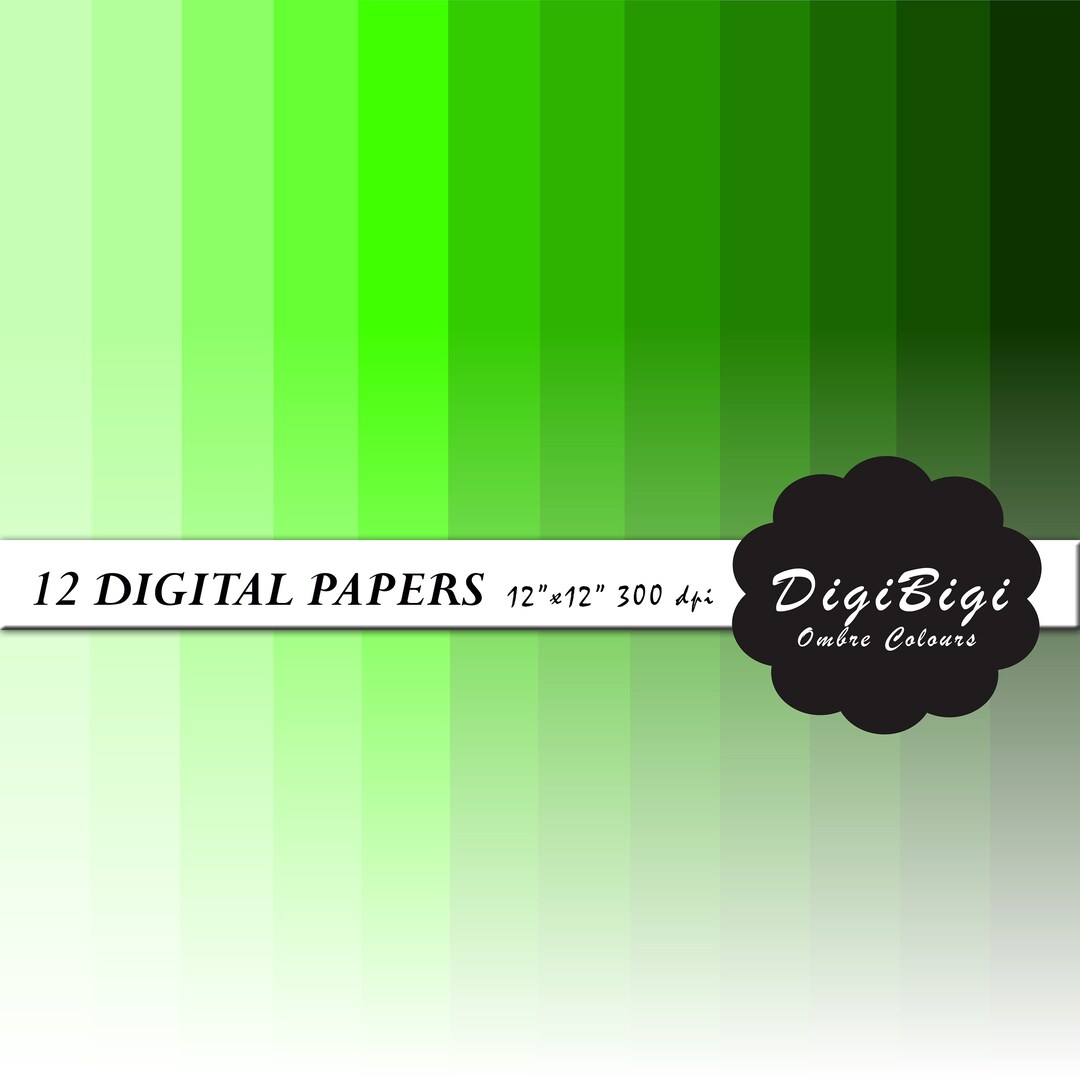Green Ombre Digital Paper, Green Digital Paper, 12 X 12, Ombre Digital ...