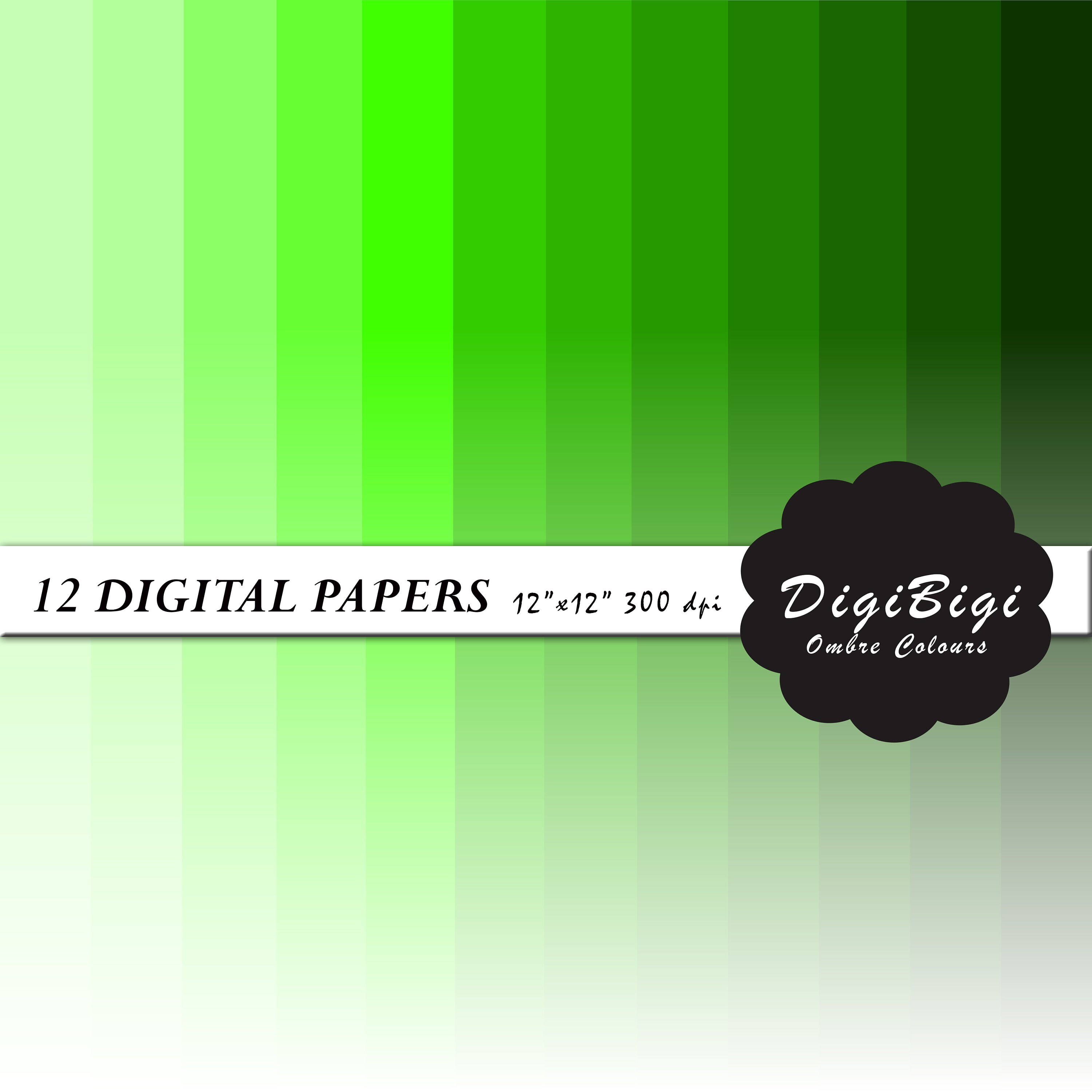 Green Ombre Digital Paper, Green Digital Paper, 12 X 12, Ombre Digital ...