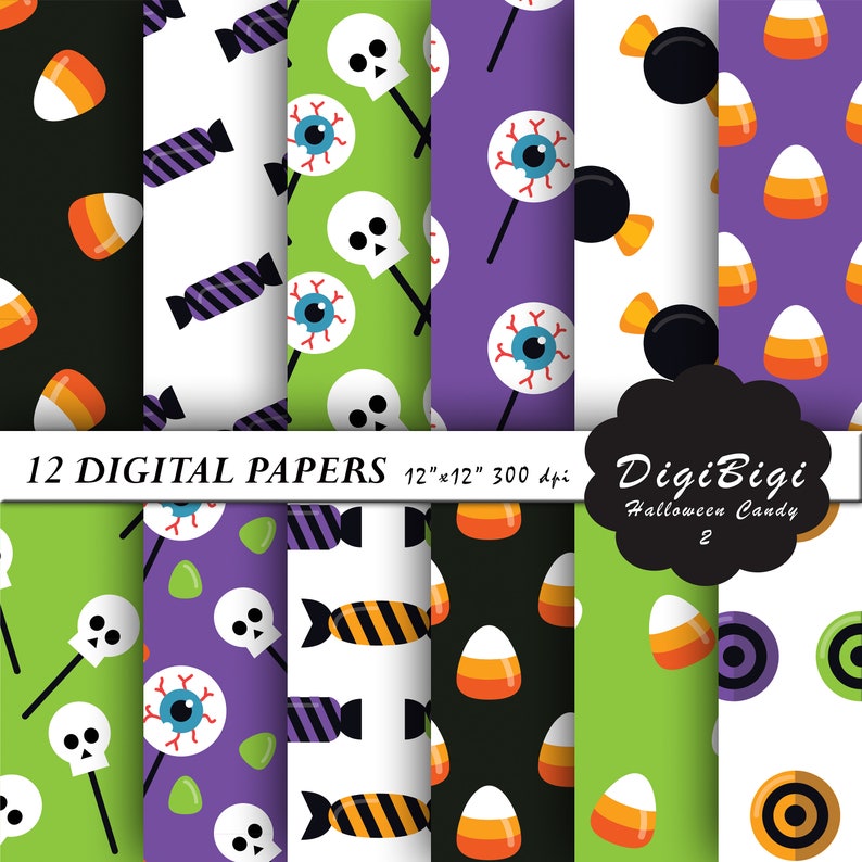 Halloween Digital Paper, Halloween Candy Digital Paper, Halloween ...
