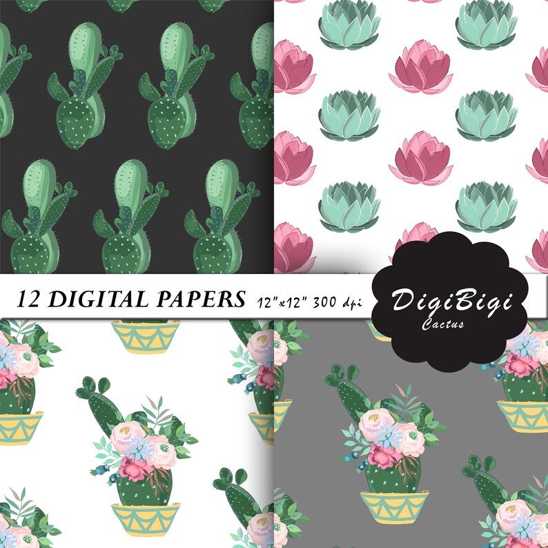 Watercolor Cactus Digital Paper, Seamless Cactus Digital Paper ...
