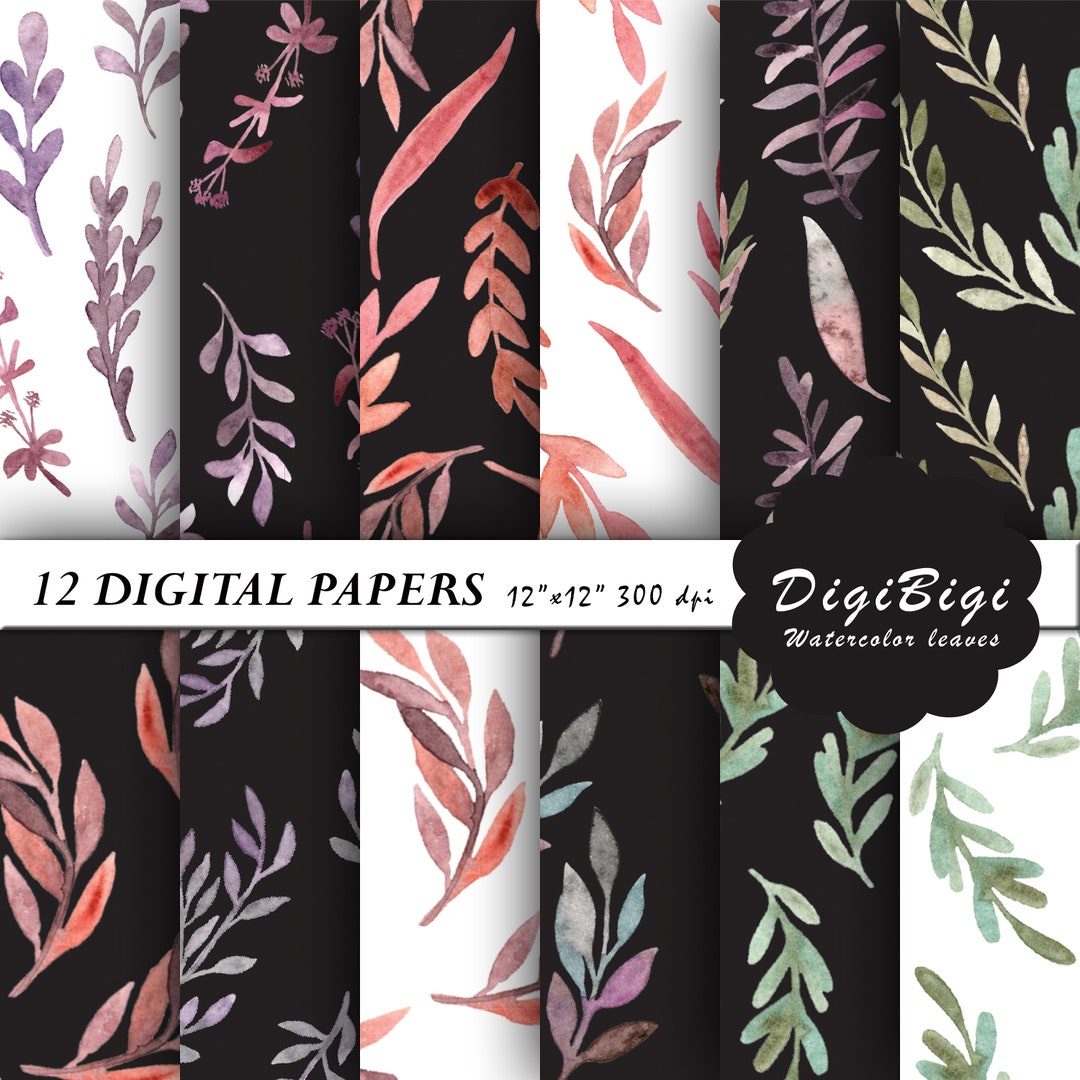 Watercolor Leaves Digital Paper, Seamless Leaves Digital Paper ...