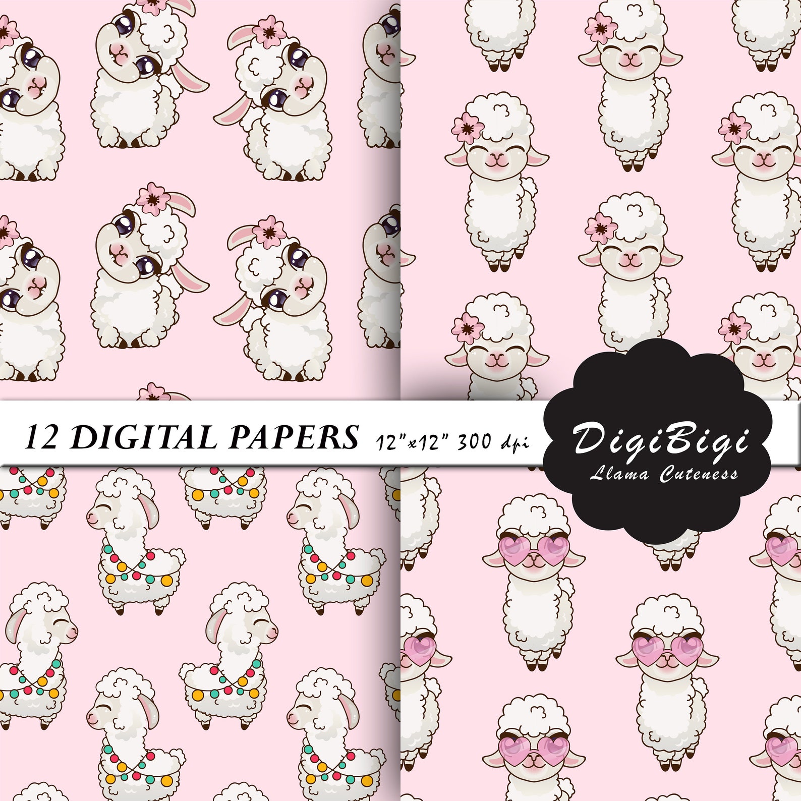 Llama Digital Paper, Alpaca Digital Paper, Llama Patterns, Llama ...