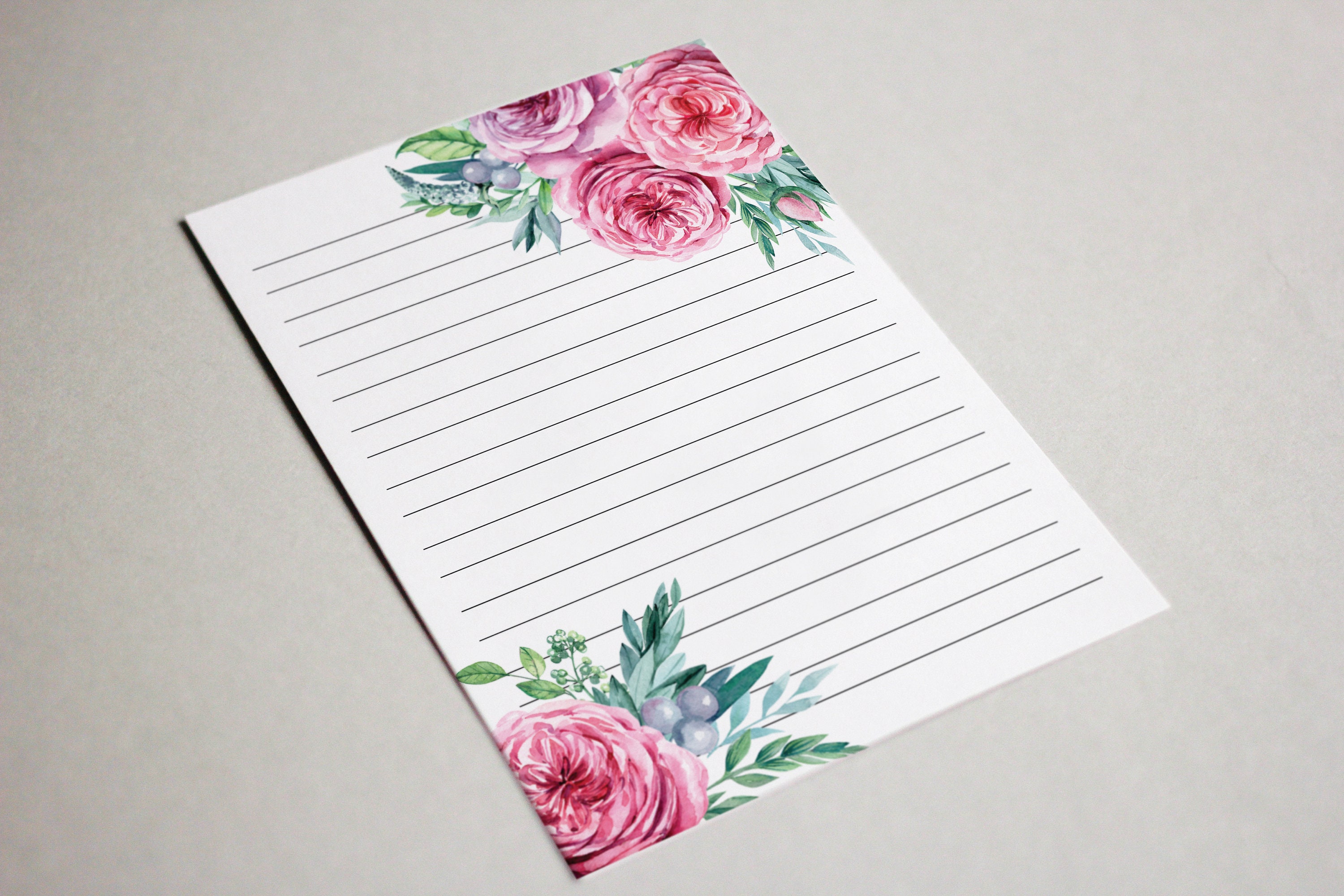 Floral Writing Paper, Watercolor Floral Letter Paper, Printable Writing ...