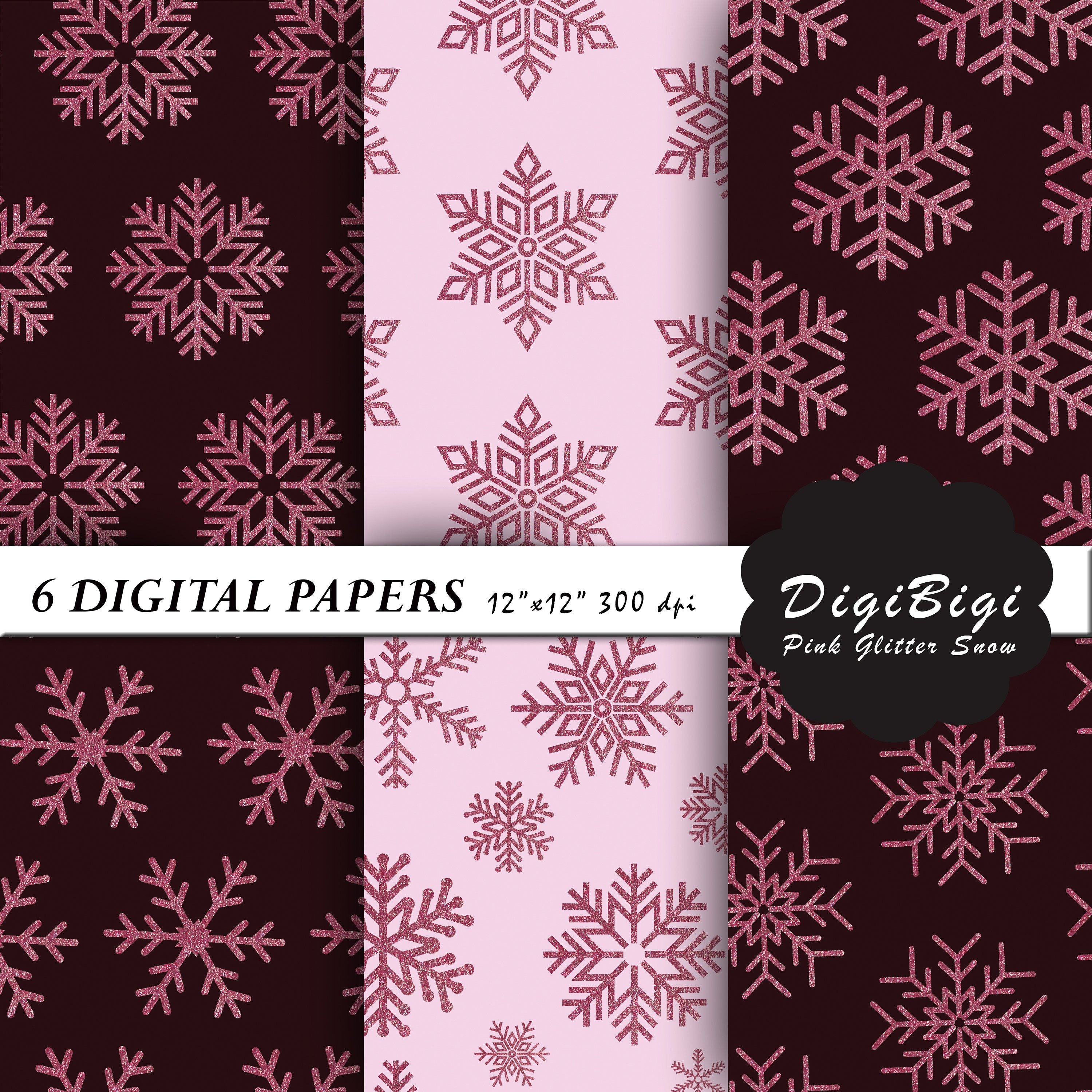 Pink Snowflake Digital Paper, Christmas Digital Paper, Snowflake ...