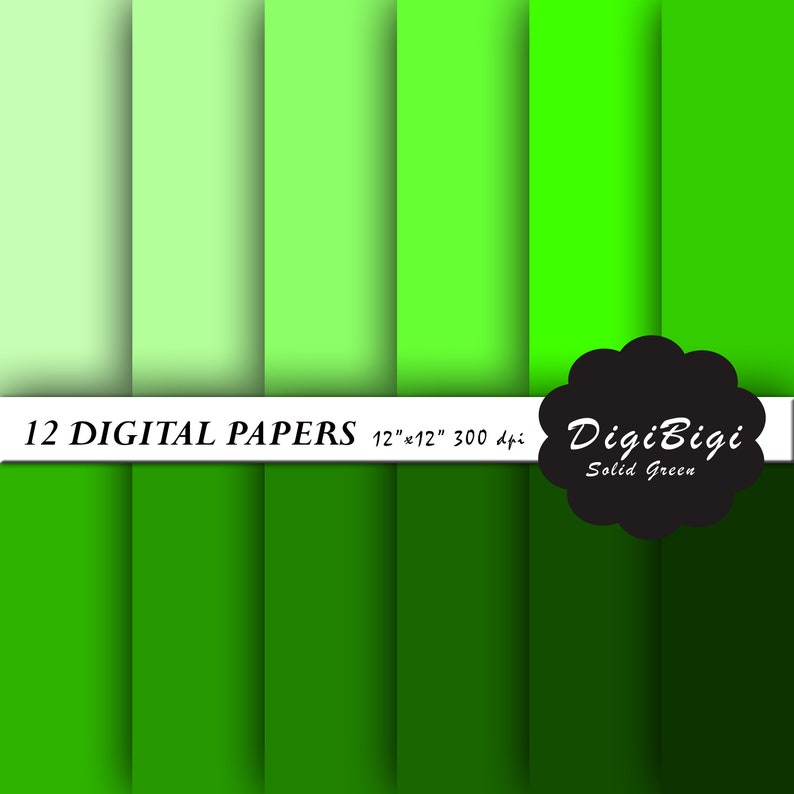 Green Digital Paper, 12 X 12, Solid Green Color, Bright Green Paper ...