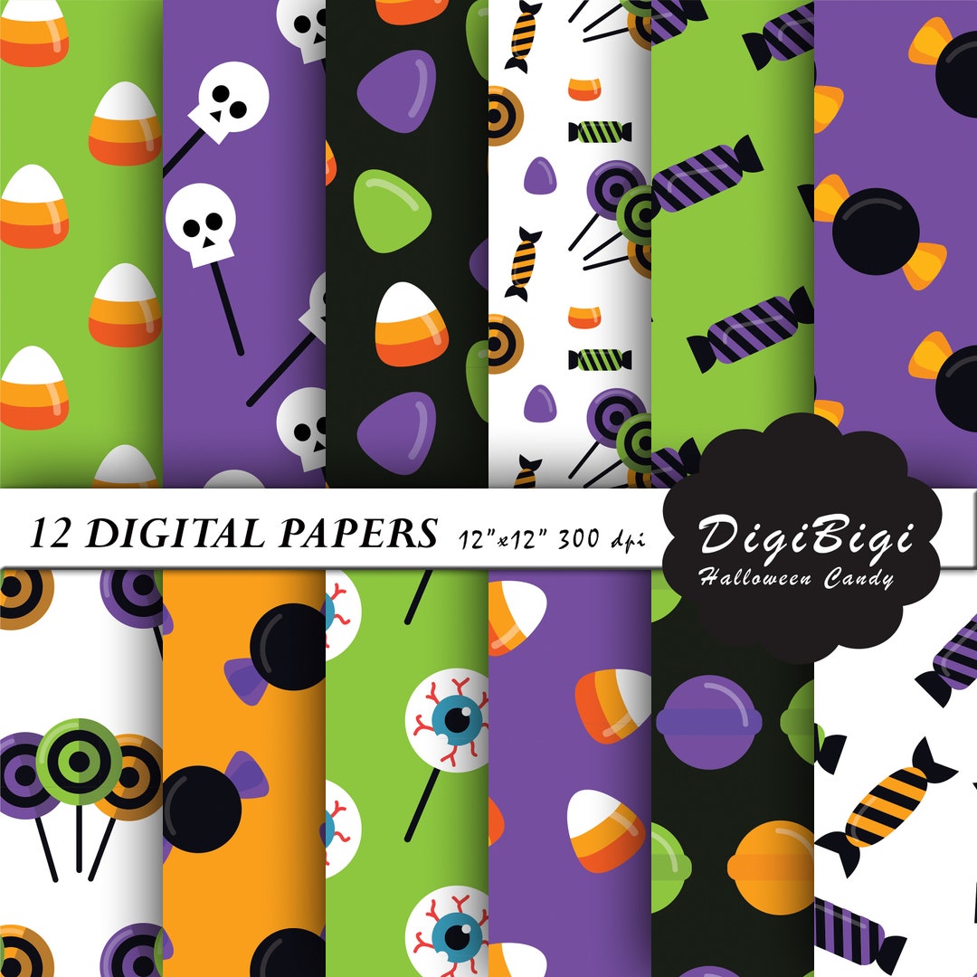 Halloween Digital Paper, Halloween Candy Digital Paper, Halloween ...