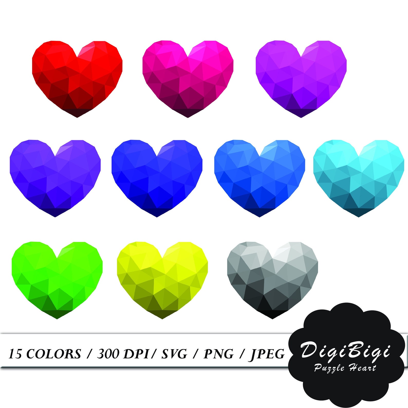 Heart SVG, Heart Clipart, Polygon Heart Clipart, Heart Svg Stickers ...