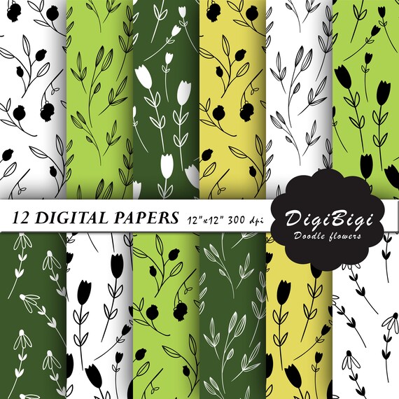 Doodle Flowers Digital Paper Seamless Floral Digital Paper - Etsy