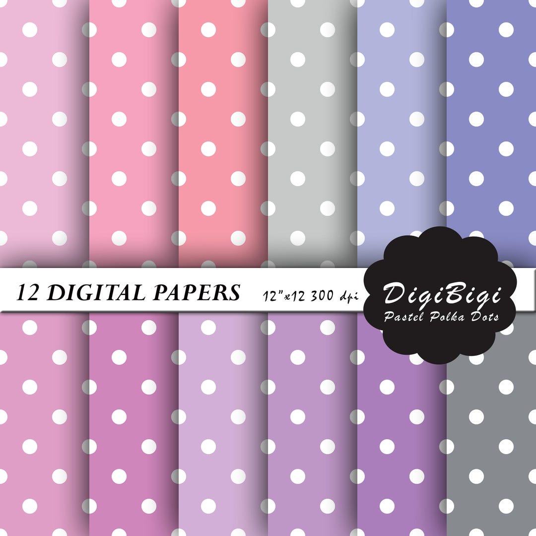 Pastel Polka Dots Digital Paper, Pink Dots Paper, Purple Dots Paper, 12 ...