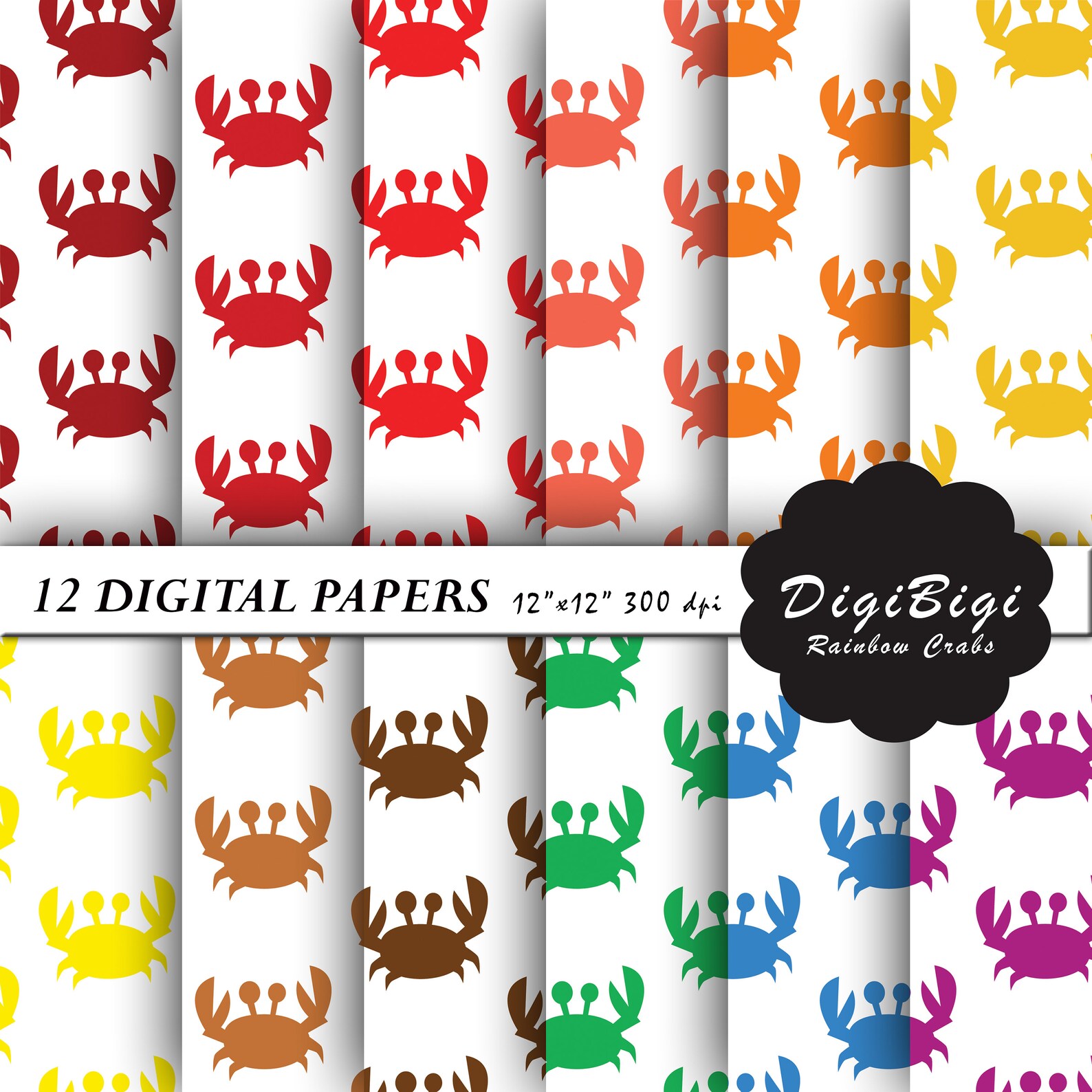 Crab Digital Paper, Nautical Digital Paper, Sealife Digital Paper, 12 X ...