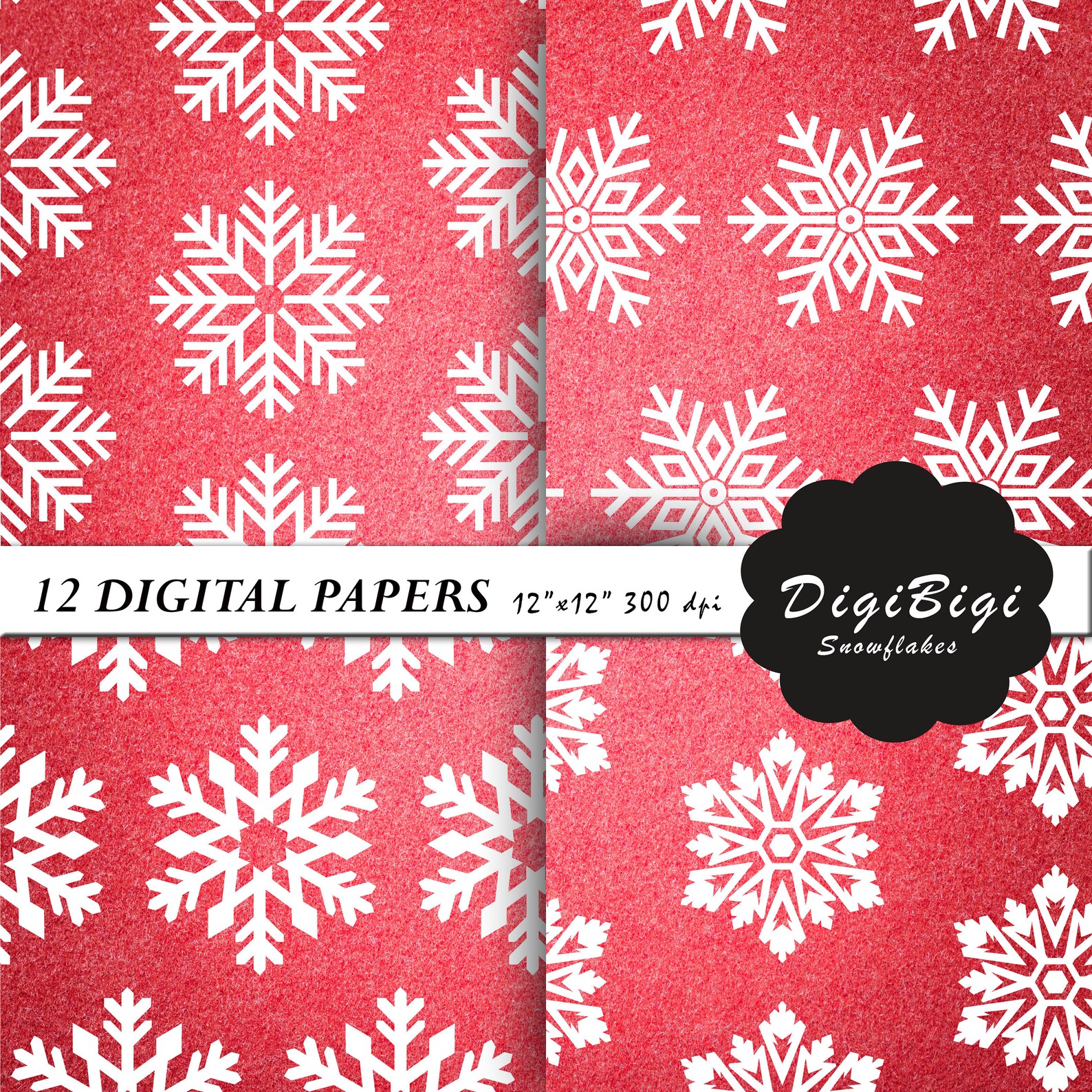 Snowflake Digital Paper, Christmas Digital Paper, Snowflake Patterns ...