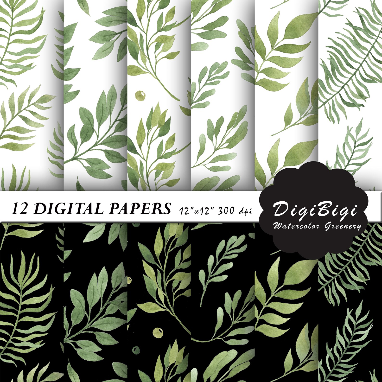 Watercolor Greenery Digital Paper, Seamless Tropical Digital Paper ...