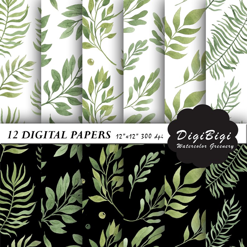 Watercolor Greenery Digital Paper: Tropical Leaves (digital Download ...