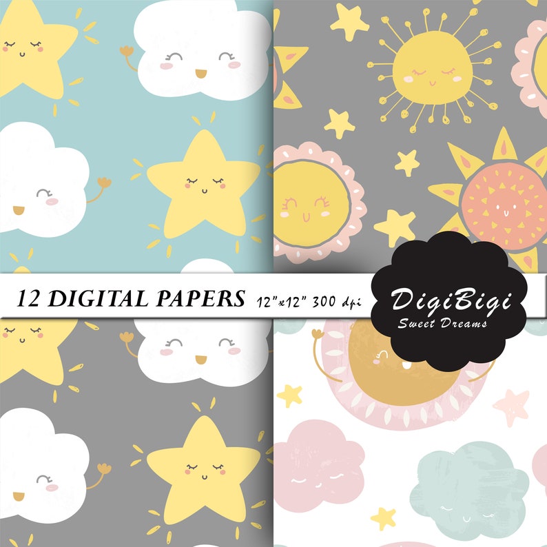 Sweet Dreams Digital Paper, Baby Digital Paper, Baby Patterns, Baby ...