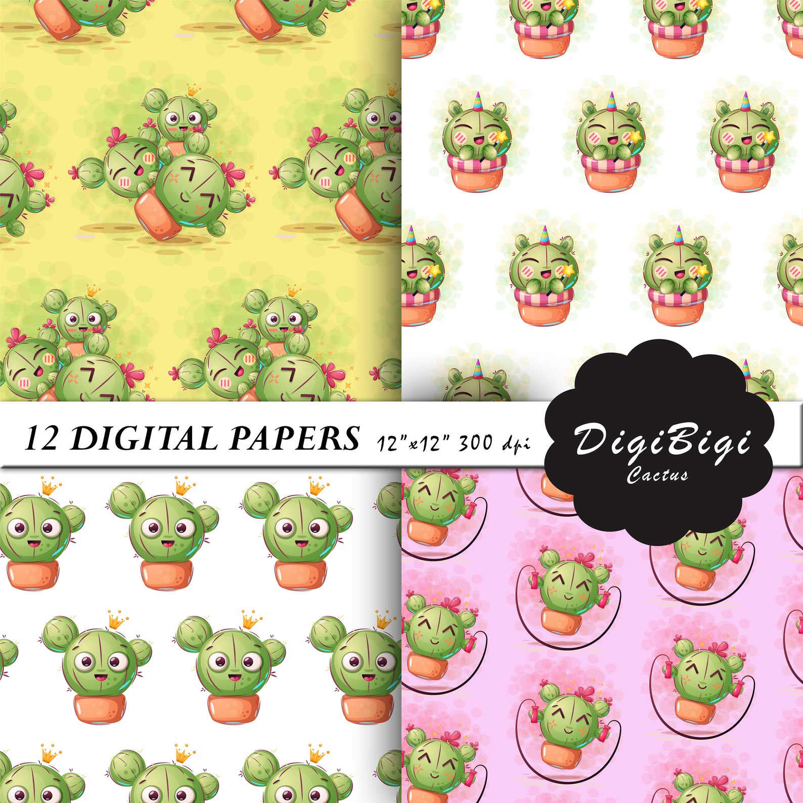 Cactus Digital Paper, Hand Drawn Cactus Digital Paper, Cactus Patterns ...