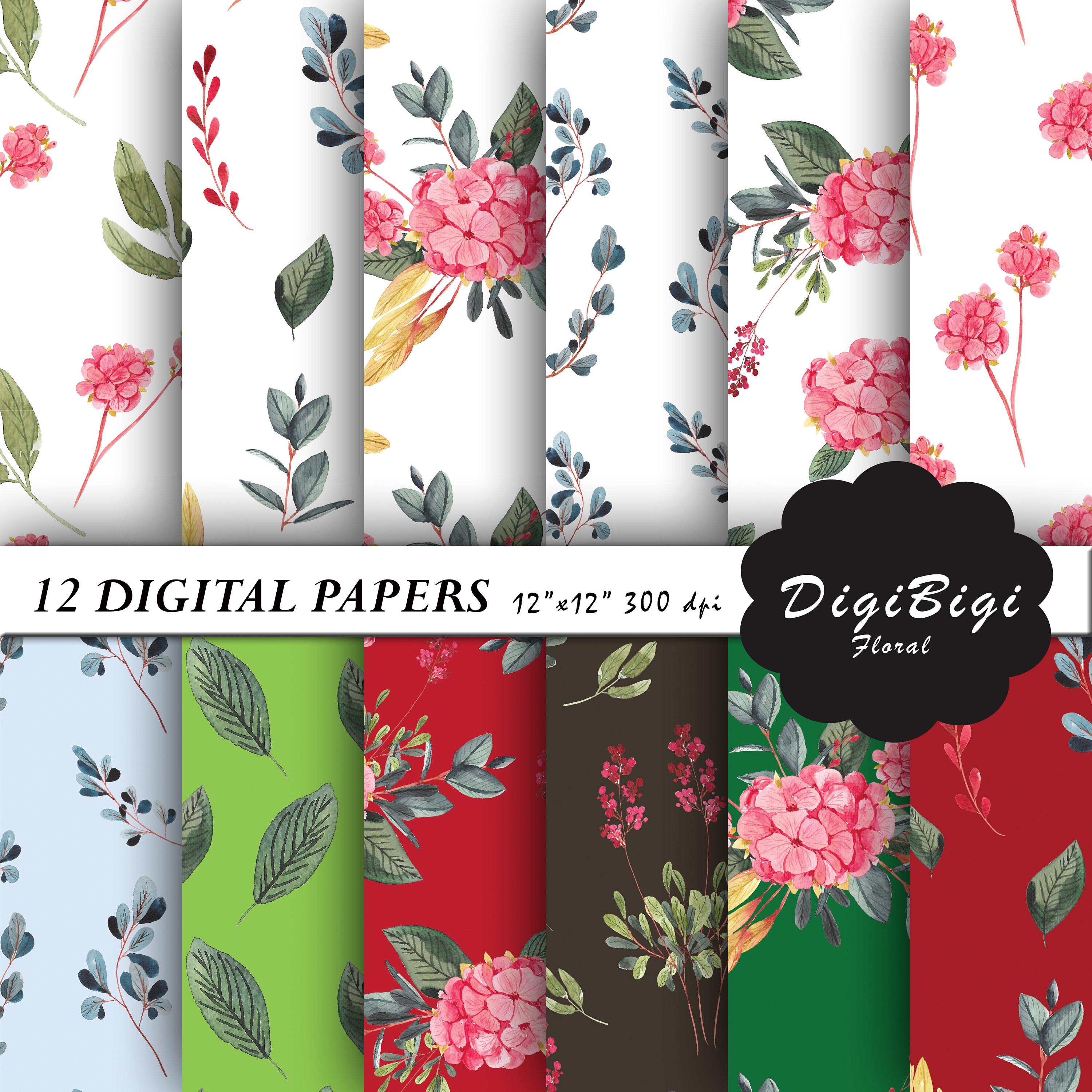 Watercolor Flowers Digital Paper, Floral Digital Paper, Watercolor ...