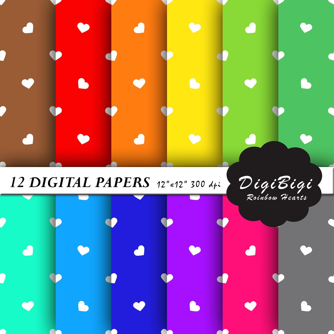 Hearts Digital Paper, Rainbow Hearts Paper, Hearts Background, Hearts ...
