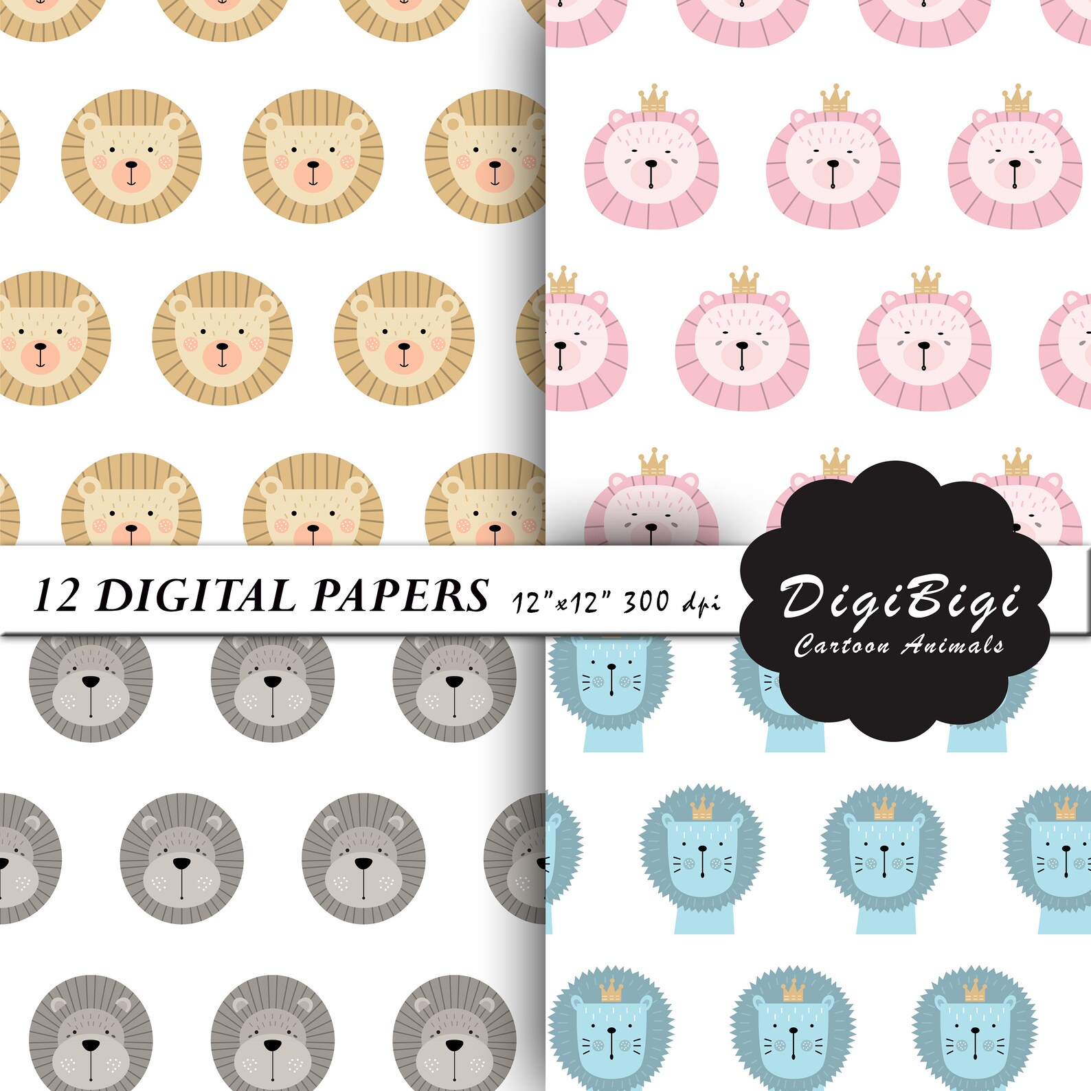 Animals Digital Paper, Baby Digital Paper, Baby Animals Patterns, Baby ...