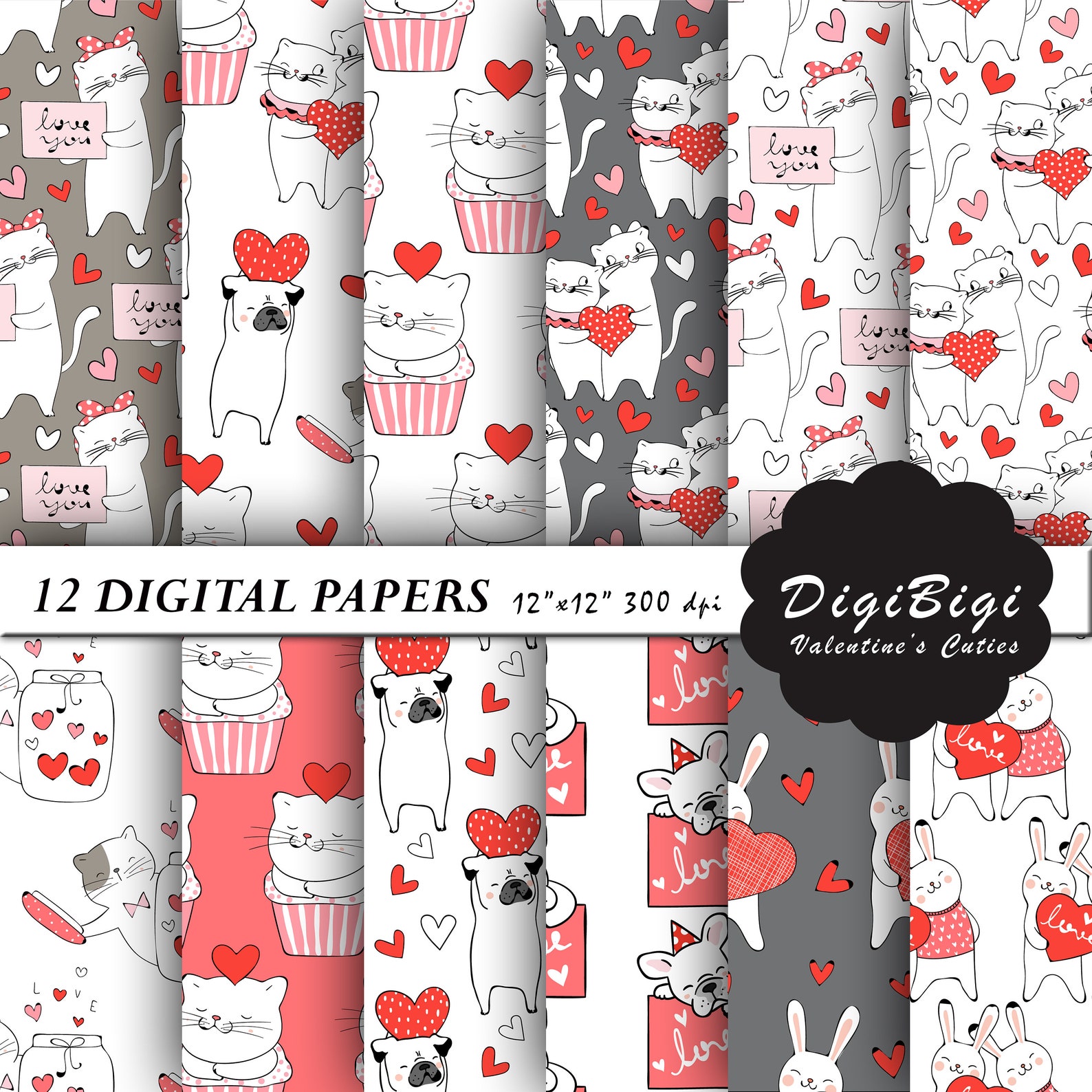 Valentines Digital Paper, Seamless Valentines Digital Paper, Seamless ...