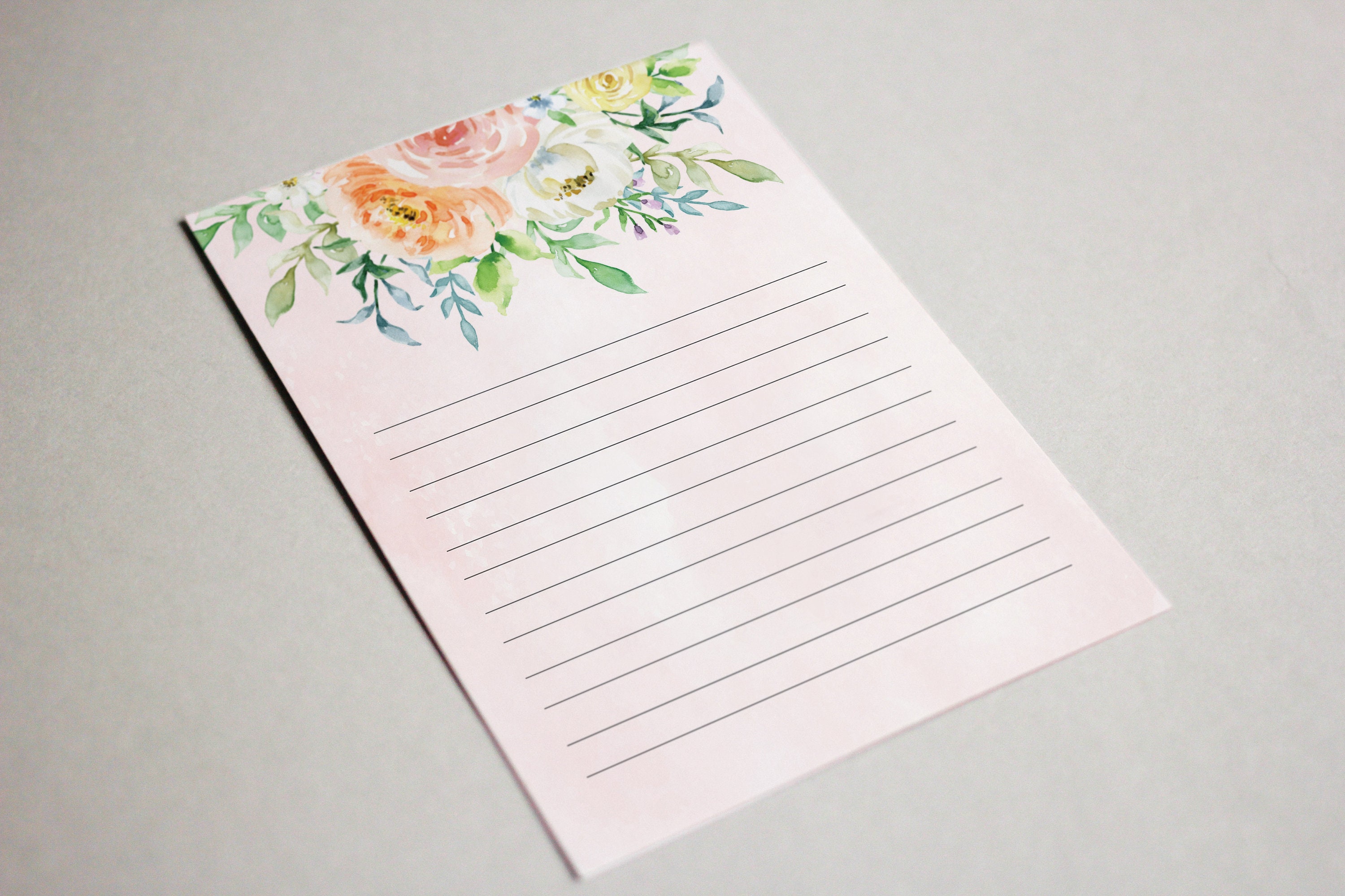 Pink Writing Paper, Pink Floral Letter Paper, Floral Stationery, Roses ...