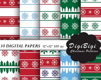 Christmas Paper Pack - 12 Printable Digital Scrapbooking Papers - 12" X ...