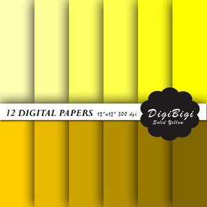 Yellow Digital Paper, 12 X 12, Solid Yellow Color, Solid Yellow Paper ...