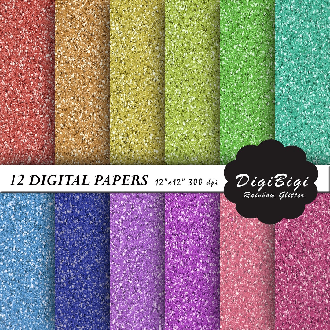 Glitter Digital Paper, Raibow Glitter Digital Paper, 12 X 12, Solid ...