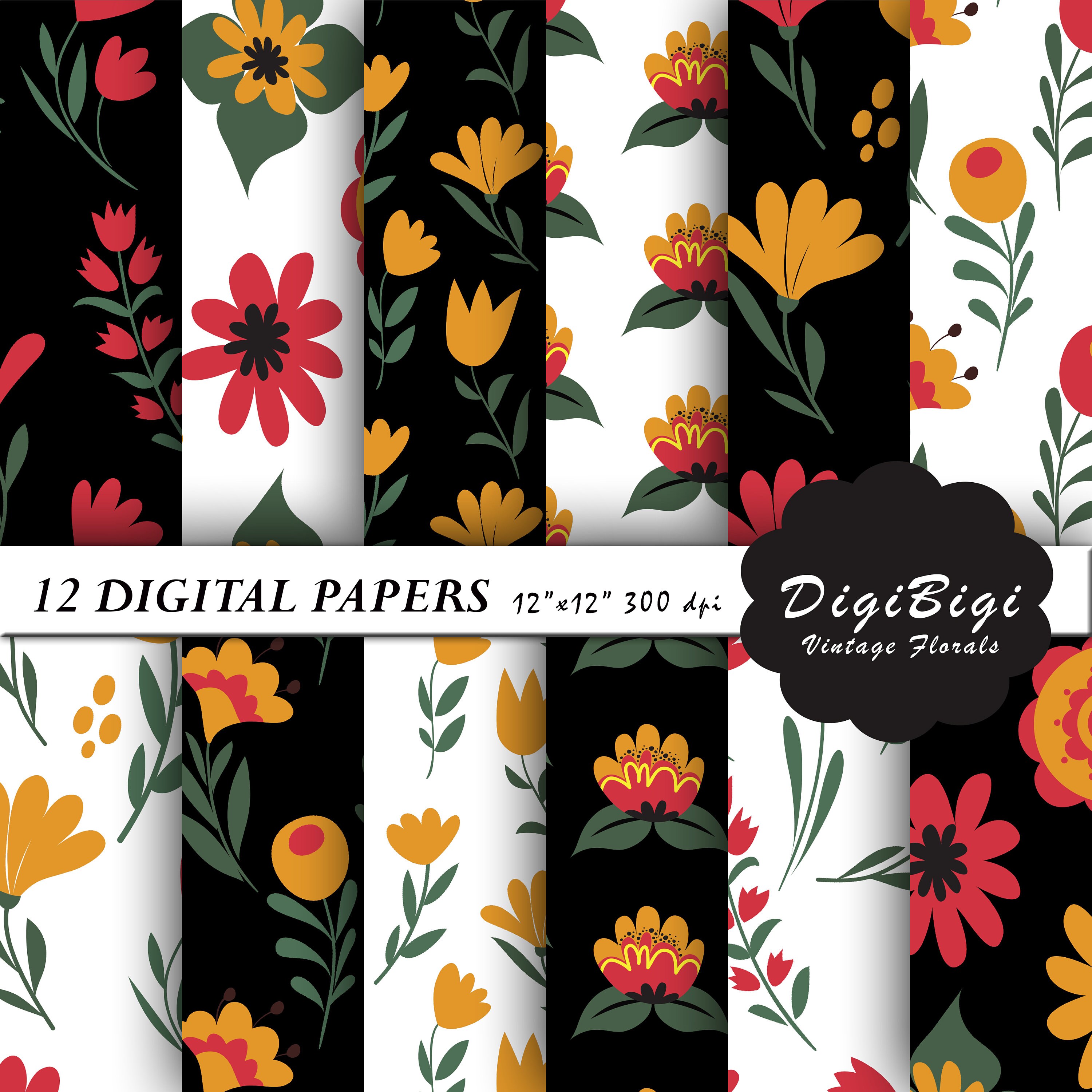 Vintage Flowers Digital Paper Seamless Floral Digital Paper - Etsy